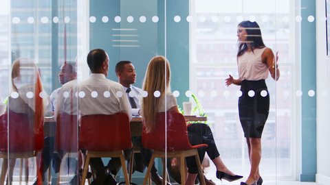 Female Boss Stands Addressing Colleagues Business Stock Footage Video ...