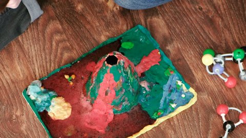 Closeup Experience Plasticine Volcano Erupts Foam Stock Footage Video ...