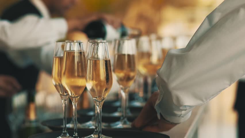 waiters serving champagne luxury location Stock Footage Video (100% ...