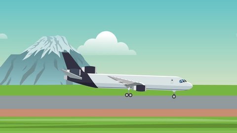 Airplane Landing Over Landscape Hd Animation Stock Footage Video (100% ...