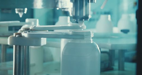 Filling Chemical Bottles Production Line Stock Footage Video (100% ...