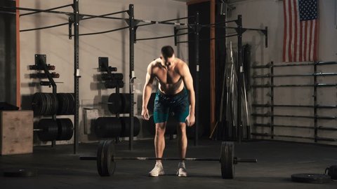 Shirtless Muscular Man Lifting Throwing Heavy Stock Footage Video (100% ...