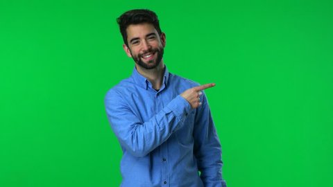 Man Pointing Side On Green Screen Stock Footage Video (100% Royalty ...