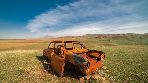 Timelapse Old Orange Rust Retro Car Stock Footage Video (100% Royalty ...