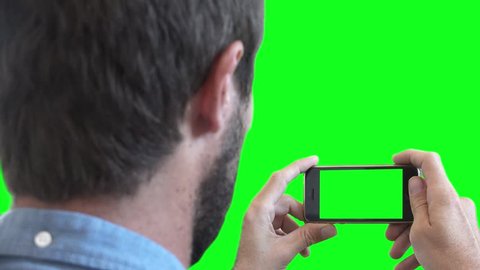 Holding Green Screen Smartphone Hands Man Stock Footage Video (100% ...