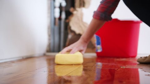 Close Woman Home Mopping Water Leaking Stock Footage Video (100% ...