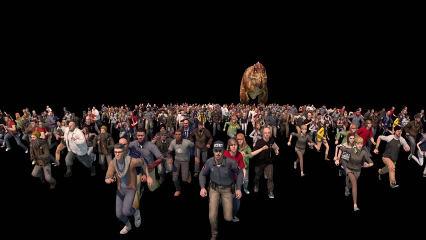 dinosaur roar people run away terrified Stock Footage Video (100% ...