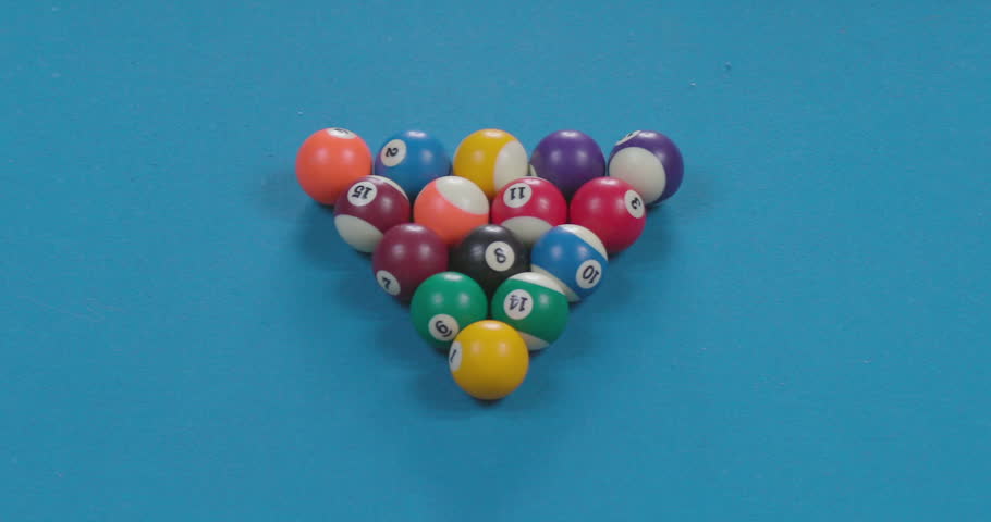 breaking racked pool balls eight-ball formation Stock Footage Video ...