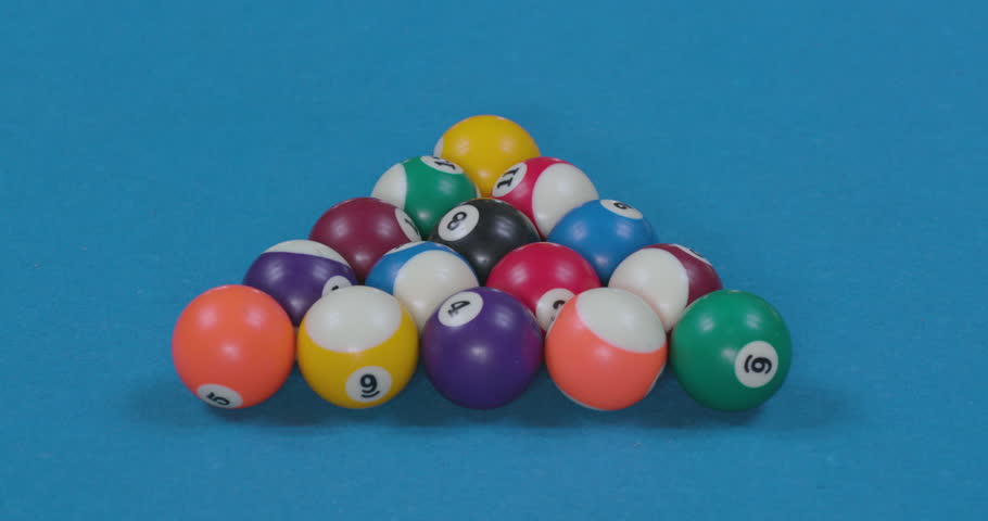 breaking racked pool balls eight-ball formation Stock Footage Video ...