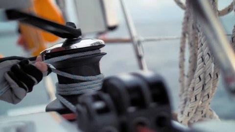 Preparing Ropes Changing Sailing Boat Direction Stock Footage Video ...