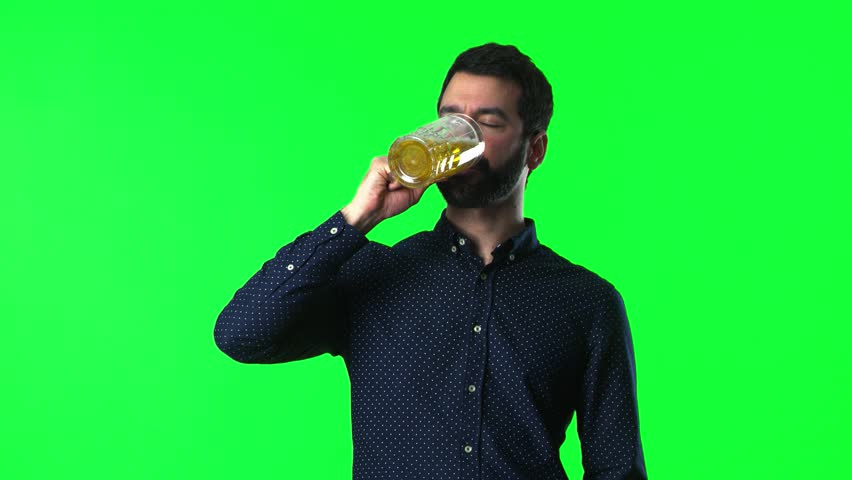 man drinking beer on green screen Stock Footage Video (100% Royalty ...