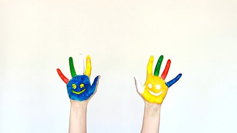 Image Human Hands Colorful Paint Smiles Stock Photo 165696095 ...