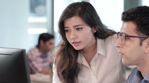 Beautiful Office Employee Working Handsome Coworker Stock Footage Video ...