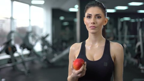 Sport Female Eating Apple After Workout Stock Footage Video (100% ...