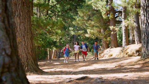 Group Children Running Along Trail On Stock Footage Video (100% Royalty ...