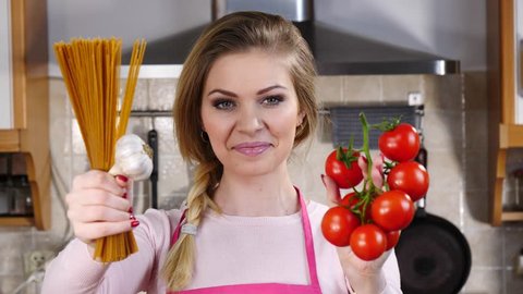 Funny Woman Thinking About Cooking Spaghetti Stock Footage Video (100% ...