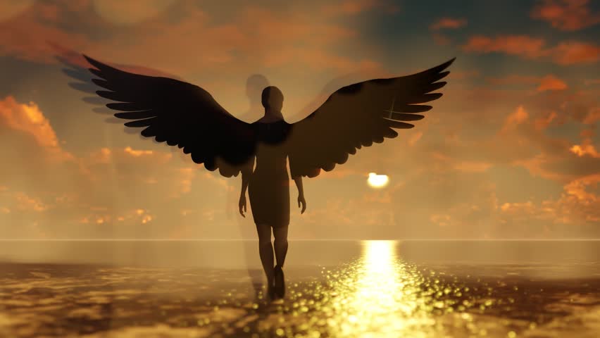 Dark-haired Girl with Angel Wings. Stock Footage Video (100% Royalty ...