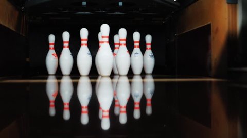 bowling pins on strips being knocked Stock Footage Video (100% Royalty ...