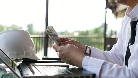 Engineer Business Man Counting Dollar Money Stock Footage Video (100% ...
