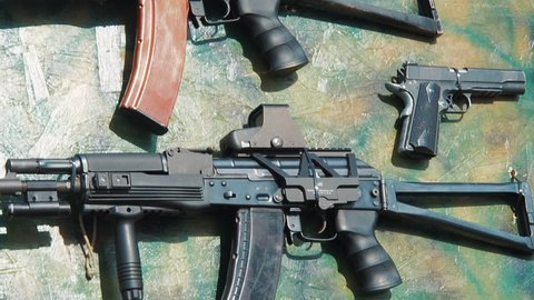 Russian Automatic Weapons Kalashnikov Assault Rifle Stock Footage Video ...