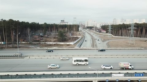 Aerial Perspective Interstate Commuter Traffic Crossing Stock Footage ...
