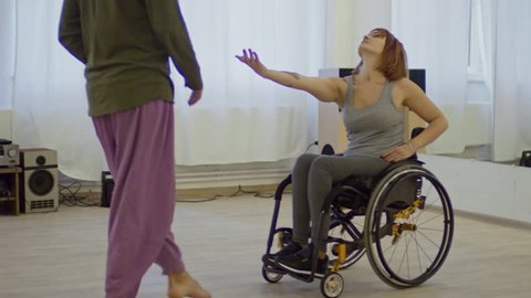 Expressive Disabled Woman Wheelchair Dancing Studio Stock Footage Video ...
