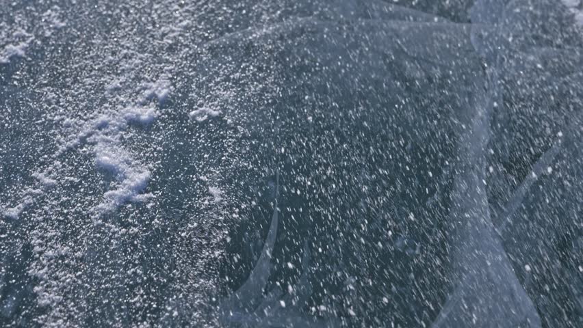 Snow Flying Over Surface Ice Snowflakes Stock Footage Video (100% ...