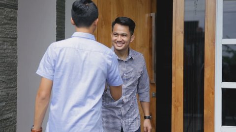 Asian Two Men Greeting Shaking Each Stock Footage Video (100% Royalty ...