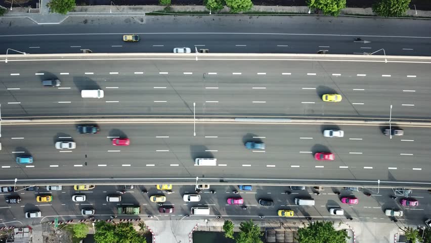 aerial view traffic on highway urban Stock Footage Video (100% Royalty ...