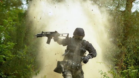 Explosion Behind Soldier Slow Motion Stock Footage Video (100% Royalty ...