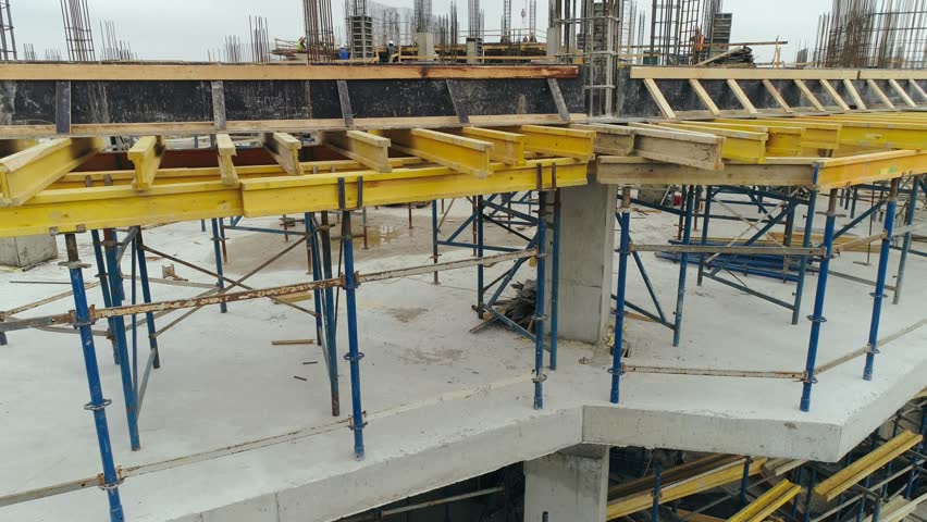 scaffolding on construction site aerial shooting Stock Footage Video ...