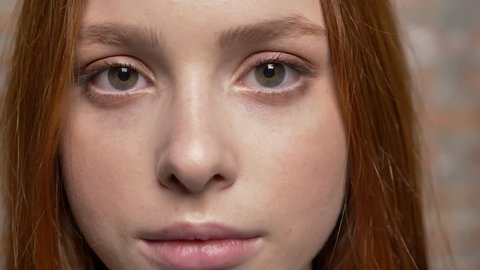 Portrait Beautiful Sad Caucasian Ginger Girl Stock Footage Video (100% ...