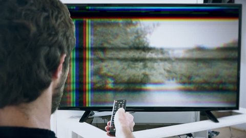 Television Interference Tv Channel Surfing Man Stock Footage Video (100 ...