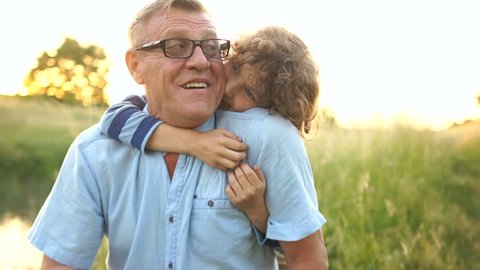 Curly Grandson Resorts His Grandfather Hugs Stock Footage Video (100% ...