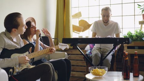 Smiling Musicians Members Popular Band Rehearsing Stock Footage Video ...