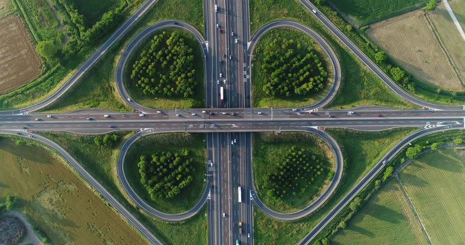 cloverleaf interchange seen above aerial view Stock Footage Video (100% ...