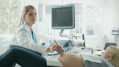 Hospital Obstetrician Uses Transducer Ultrasound Sonogram Stock Footage ...