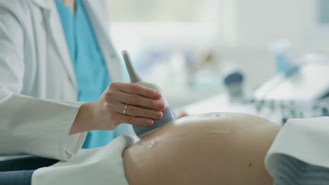 Hospital Obstetrician Uses Transducer Ultrasound Sonogram Stock Footage ...