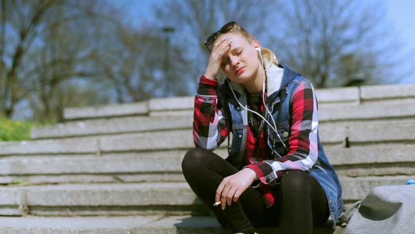 Sad Girl Listening Music and Stock Footage Video (100% Royalty-free ...