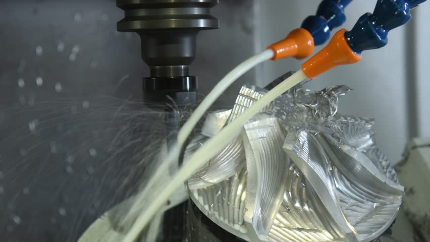 coolant lubrication milling metalworking process cnc Stock Footage ...