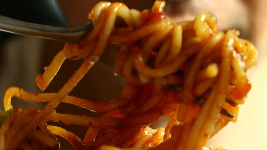 Man Eating Spaghetti with Fork Stock Footage Video (100% Royalty-free ...