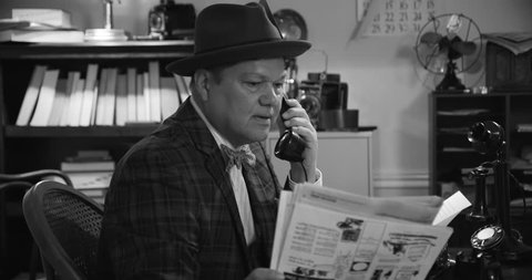 1940s Reporter Engaged Phone Conversation About Stock Footage Video ...