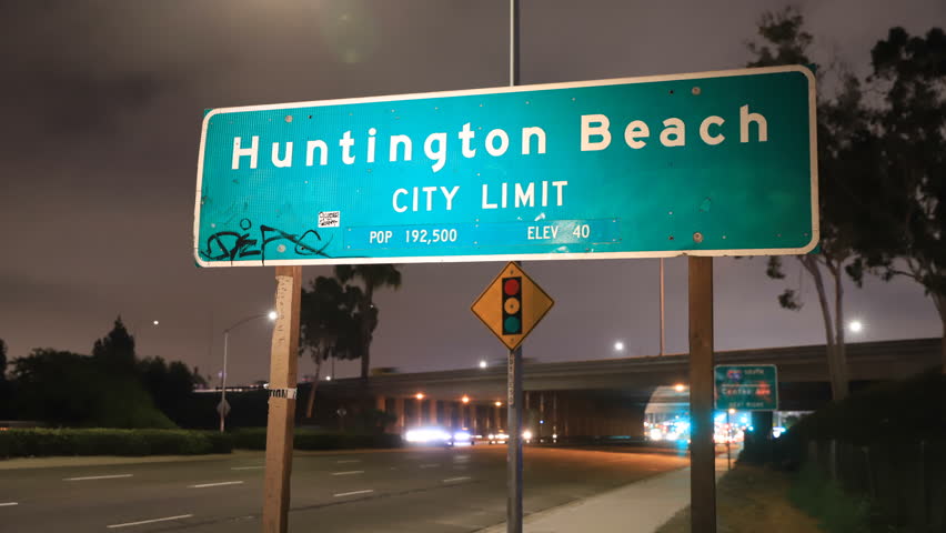 Huntington Beach Sign Night Timelapse Stock Footage Video (100% Royalty ...