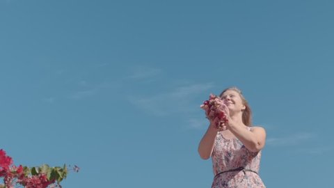 Beautiful Woman Rose Dress Throwing Rose Stock Footage Video (100% ...
