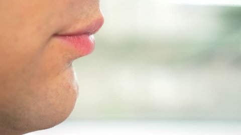 Closeup Male Lips Profile Man Eats Stock Footage Video (100% Royalty ...