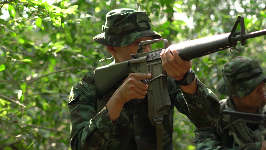 soldier armed reconnaissance patrol woods concept Stock Footage Video ...