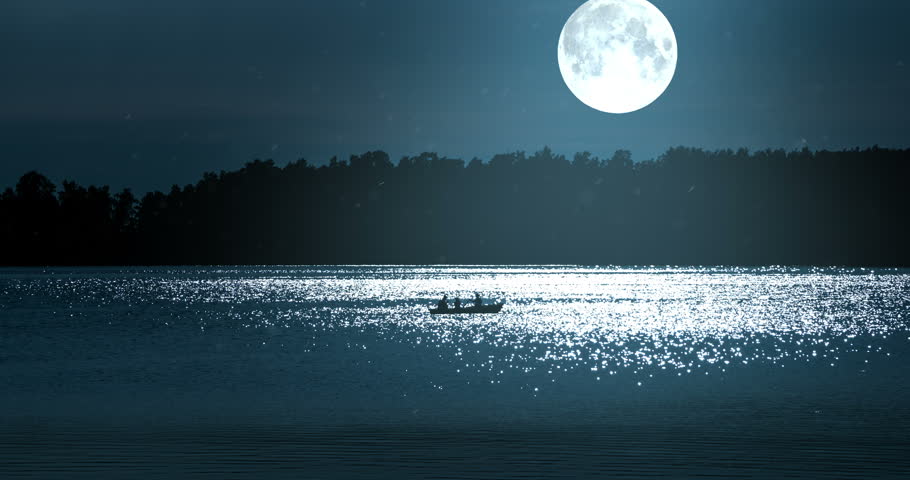 boat fishermen full moon distance floats Stock Footage Video (100% ...