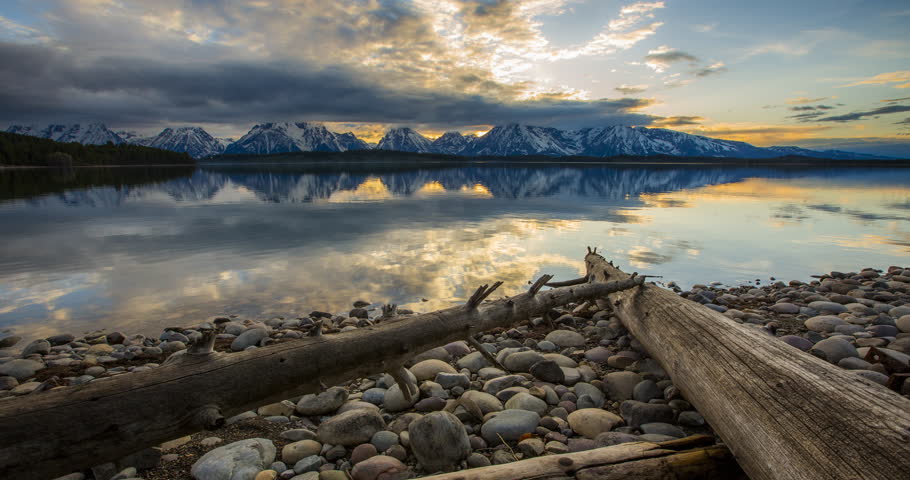 Mount Moran and Lake reflection landscape in Grand Teton National Park ...