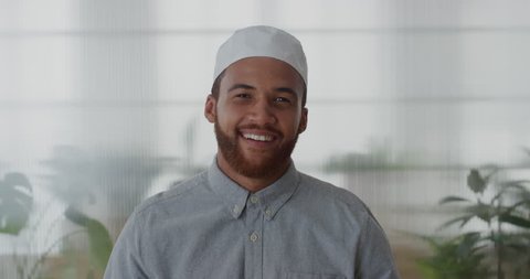 Portrait Young Muslim Businessman Smiling Arms Stock Footage Video (100 ...