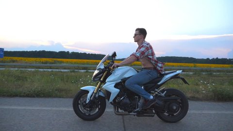 Brutal Man Riding Motorcycle Overhead Shot Stock Footage Video (100% ...